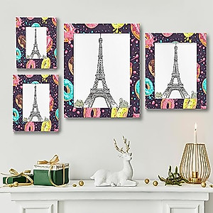 POFATO Donuts Chocolate Food 8x10 Picture Frame Wood Photo Frame for Tabletop Display Wall Mount Picture Frame Display 8 x 10 Inch Photo Wall Decor Home Gift Frames