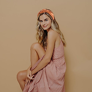 VELSCRUN 2 Pack Satin Wide Knotted Headbands - Brown Elastic Turbans, Non-Slip Silk Hair Styling Accessories for Women, Sisters, Girls, Gifts