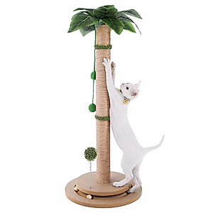 Aplatho Scratching Posts for Indoor Cats Adults - 33.2" Tall Cat Scratching Post with Sisal Rope - Cute Kitten Cat Tree Scratching Post with Interactive Ball Track
