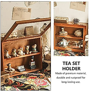 QJZZO Desktop Collectible Display Shelves Case Shadow Box Rustic Wood Kitchen Coffee Mug Cup Display Rack Storage Shelf