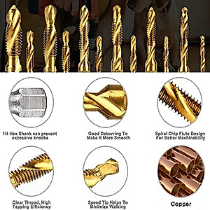 Titanium Combination Tap Drill Bit Set Metric Screw Tapping 6PCS, Hex Shank Drill Bits for Drilling for Light Metal Aluminum Board Iron