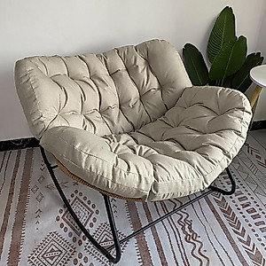 HARELA Outdoor Patio Rocking Chair, Indoor Comfy Reading Chairs Set with Oversized Cushion, Oversized Wicker Chair Padded Cushion Rocker Recliner Chair Outdoor for Front Porch, Garden (Color : Beige)