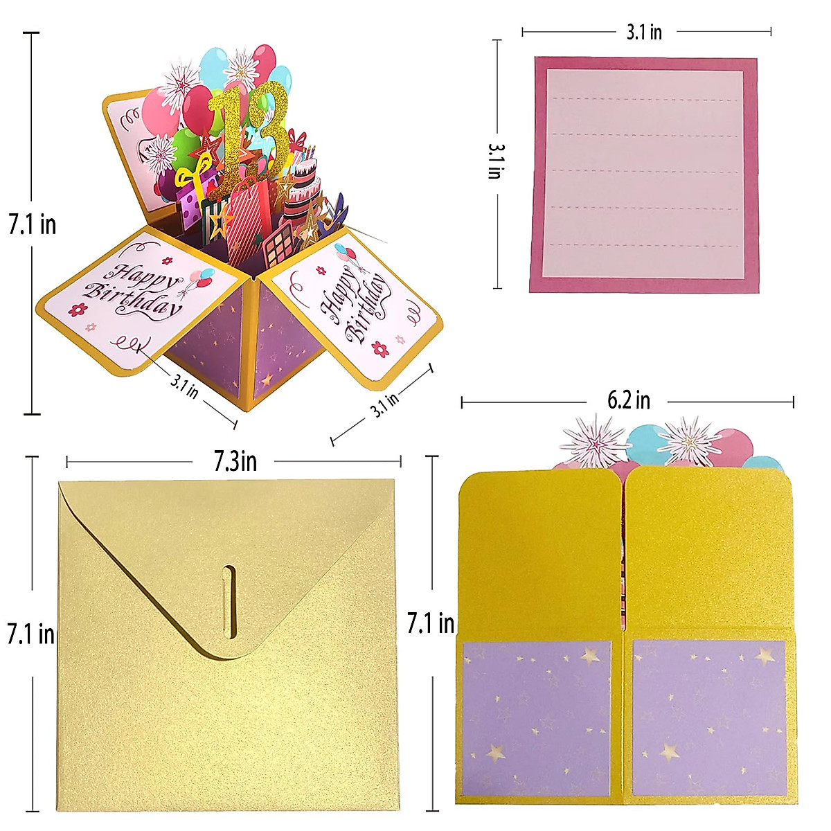 Asmallgf Happy 13th Birthday Pop Up Card for Girl Boy, Sweet Thirteen Year Old Birthday Gift Idea for Daughter Niece, Funny 13 Bday 3D Greeting Card for Him Friends
