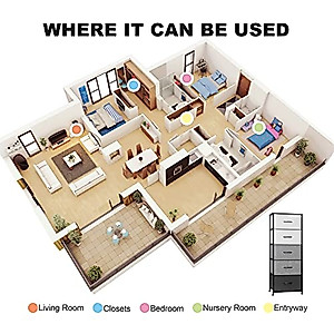 Crestlive Products Vertical Dresser Storage Tower - Sturdy Steel Frame, Wood Top, Easy Pull Fabric Bins, Wood Handles - Organizer Unit for Bedroom, Hallway, Entryway, Closets - 5 Drawers (Black&Gray)