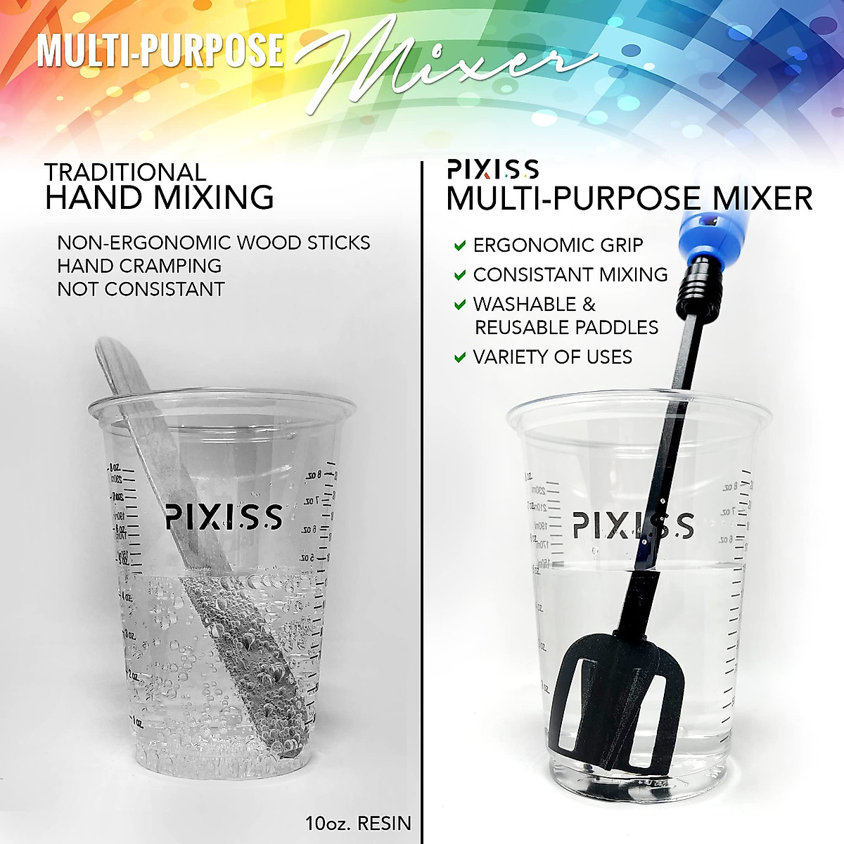 Epoxy Mixer Resin Mixer - Rechargeable Battery Electric Handheld Mixer for Resin Accessories, Epoxy Stirrer for Resin, Silicone Resin Molds Mixing, Epoxy Molds, DIY Crafts Tumblers, 3 Included Paddles