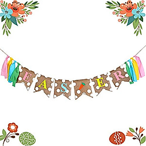 Easter Burlap Banners Easter Bunting Banner with Carrot Pattern Hanging Photo Prop Banner Colorful Natural Easter Bunting Garland for Easter Day Decorations Home Party Decor Favors