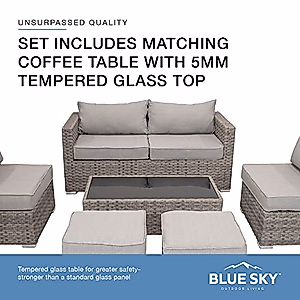 Blue Sky Outdoor Living Blue Sky Sheffield 6-Piece Aluminum Conversation Set, All-Weather Resin Wicker Outdoor Furniture, Brown/Grey for Patio, Lawn, Garden, or Poolside