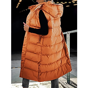 Grlasen Women's long Quilted Vest hooded sleeveless Button Down puff vest cotton padded jacket winter coat