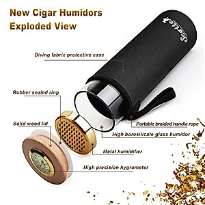 Scotte Cigar Case Humidor Gift Box Cigars jar humidifiers-Cigar Hygrometer humidifier-Travel Cigar Tube for 4 to 5 Cigars (Black)