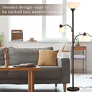 Luvkczc Torchiere Floor Lamps for Living Room with 2 Reading Lamps, Modern Tall Standing Lamps, Industrial Bright Floor Lamp for Bedroom, Office, Dresser, 3 LED Bulbs Included