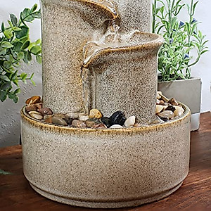 Sunnydaze 10-Inch Tiered Carafe Smooth Glazed Ceramic Indoor Tabletop Water Fountain - Soothing and Relaxing Water Sound - Mini Decorative Water Fountain for Home or Office