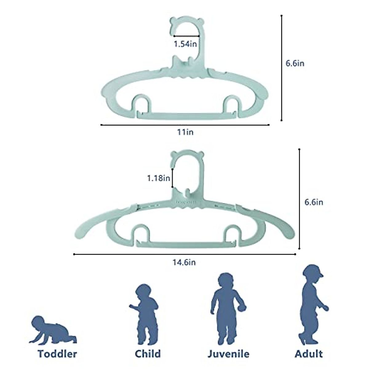 Truelux Baby Hangers for Nursery Closet (Pack of 20, Green),Adjustable Kids Hangers with 20 Clips for Infant Children Toddler,Non-Slip Childrens Clothes Pants Hangers for Boy Girl