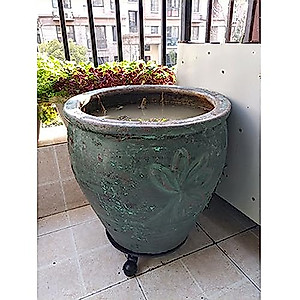 Cast Iron Plant Caddy with Wheels, Moveable Planter Trolley, Cast Iron Planter Dolly, Round Flower Pot Mover Metal Plant Pallet Trolley Tray with Casters