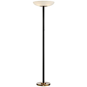 Possini Euro Design Meridian Light Blaster™ Modern Style Torchiere Floor Lamp LED 72" Tall Black Antique Brass Metal White Glass Shade for Living Room Reading House Bedroom Home Office
