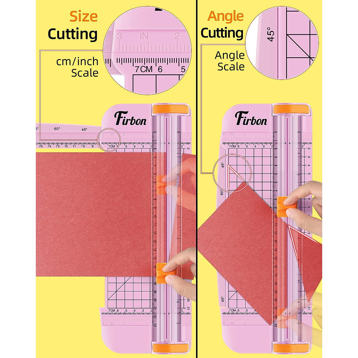Firbon Pink A5 Paper Cutter, Straight Small Paper Trimmer with Side Ruler for Scrapbooking Craft, Paper, Coupon, Label, Cardstock