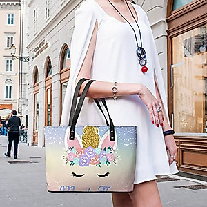 Womens Handbag Unicorns Leather Tote Bag Top Handle Satchel Bags For Lady