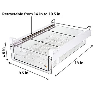 Modest Homeware Adjustable Fridge Organizer Food Storage Drawer - Strong Clear PET Plastic - Removable 28 Egg Holder Tray - Saves Space In Fridge - Fits Most Fridges - Easy Installation Transparent