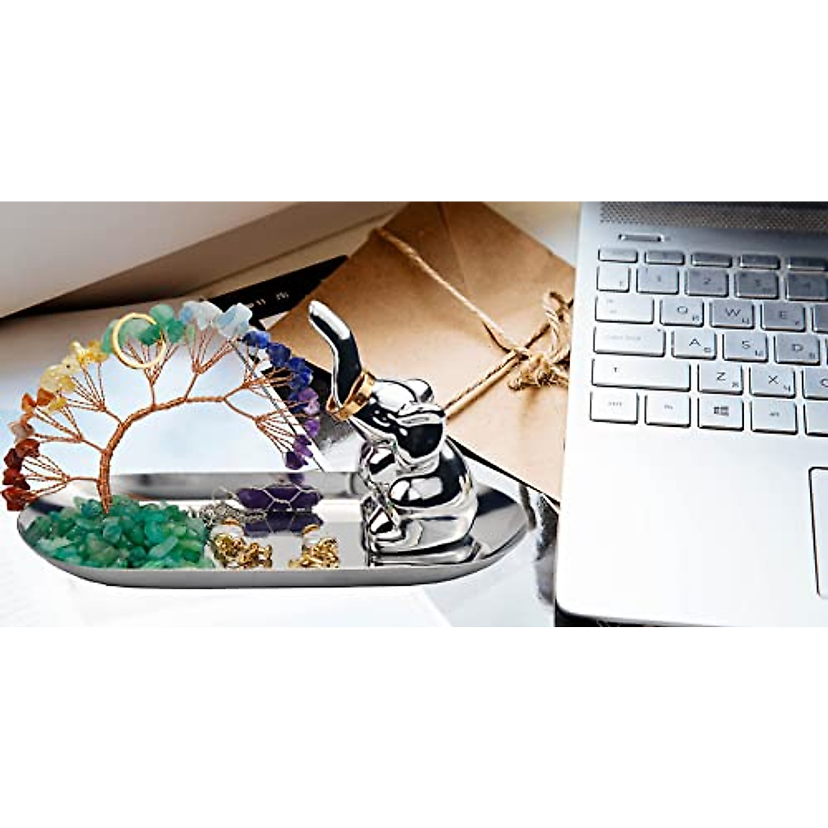 Carselage Elephant Ring Holder for Jewelry, Elephant Gifts for Women, Chakra Crystal Tree Ring Dish Earrings Box Organizer Trinket Tray, Living Room Bathroom Home Decoration, Mothers Day Mom Gifts