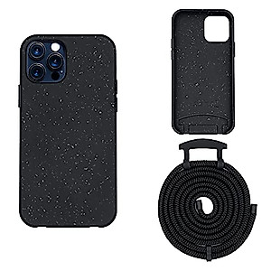 HoldingIT Biodegradable Crossbody Phone Case, Compatible with iPhone 12, 12 Pro, 12 Pro Max, Detachable Lanyard 2-in-1 Eco-Friendly Hands Free Cover with Drop Protection (Black, iPhone 12 Pro Max)