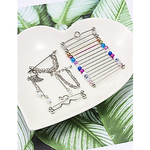 Uzgtvy 16G Industrial Earrings Bar Barbells Piercing Jewelry 316L Stainless Surgical Steel Silver Dangle Industrial Ear Earring Rings Chain Cartilage Helix Industrial Piercing Jewelry 38mm Women Men