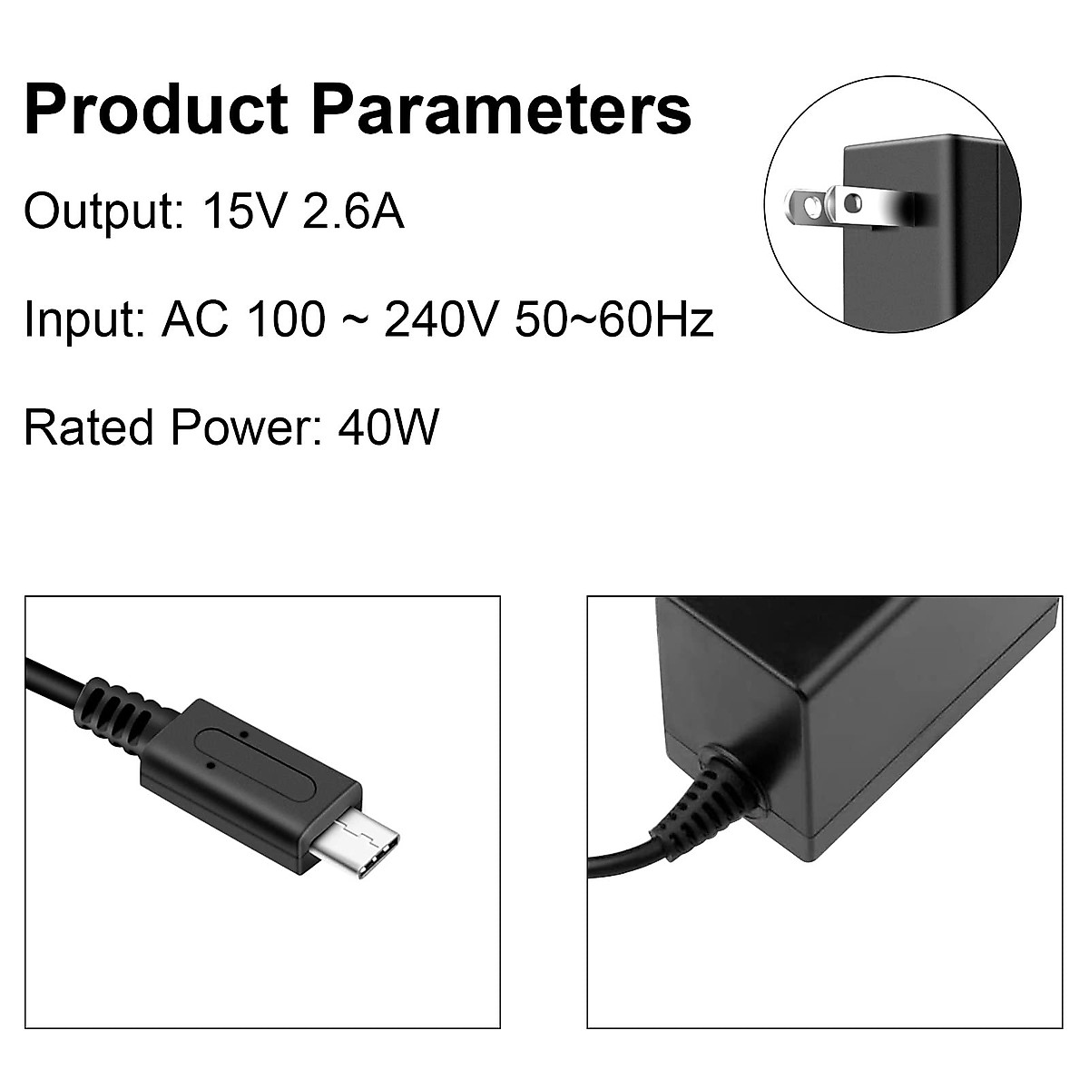 Support TV Mode AC Adapter Charger for Nintendo Switch, Power Supply 15V 2.6A Fast Charging for Switch Dock/Switch Lite and Pro Controller
