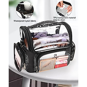 NAONAYA Makeup Brush Case, Large Makeup Brush Holder Professional Makeup Artist Travel Case Clear Waterproof Cosmetic Organizer Bag, Full Open Easy to Access, with Adjustable Strap and Dividers
