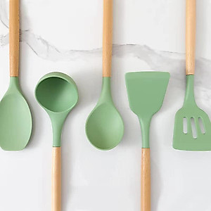 13 Pcs Chef Kitchen Cooking Utensils Set, Silicone Kitchen Gadgets Utensil Set （Olive Green）