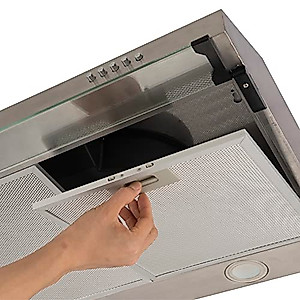 Slim Under Cabinet Range Hood in Stainless Steel, 36 Inch, Ducted Ductless Convertible Kitchen Hood, Dual-motor Exhaust Fan, Top and Rear Vent, 3-Speed, LED Lights, HTH HTHOMEPROD