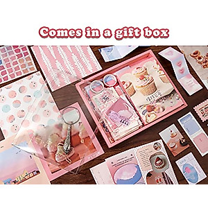 Draupnir Pink Cute Kawaii Aesthetic Scrapbook Kit(348pcs), Bullet Junk Journal Kit with Journaling/Scrapbooking Supplies, Stationery,A6 Grid Notebook with Graph Ruled Pages DIY Gift for Teen Girl