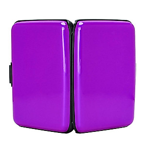 ELFISH Mini RFID Aluminum Wallet Credit Cards Holder Business Card Case Metal ID Case for Men Women (Purple)