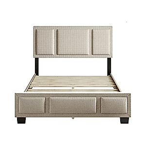 Boyd Sleep Triptych Platform Bed Frame with Fabric Upholstered Headboard and Wooden Slats Supports; Box Spring NOT Required, Linen, Beige, Queen