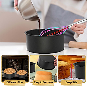 E-far Deep Cake Pan Set of 3 (4/6/8 Inch), Nonstick Stainless Steel Round Cake Pans Tins for Baking Layer Wedding Cakes, Stainless Steel Core & Nontoxic Coating, Deep & Straight Side