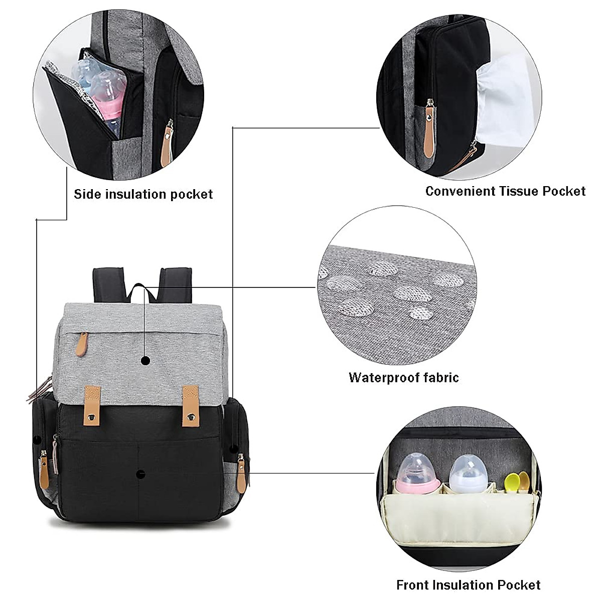 OUSIJOJO Diaper Bag Backpack, Waterproof Multi-Function Mommy Bag for Baby Care Large Capacity Stylish and Durable Perfect for Travel Work or Outing with Changing Pad