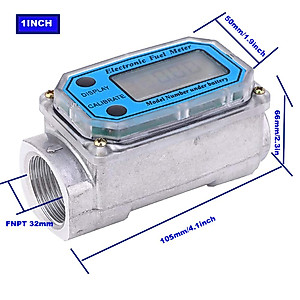 LELUKEE Digital Fuel Turbine Aluminum Flowmeter with LCD Display,1″ FNPT Inlet/Outlet (10-100 LPM)-Unit of Measurement Support L/GAL/PTS/QTS (1inch)