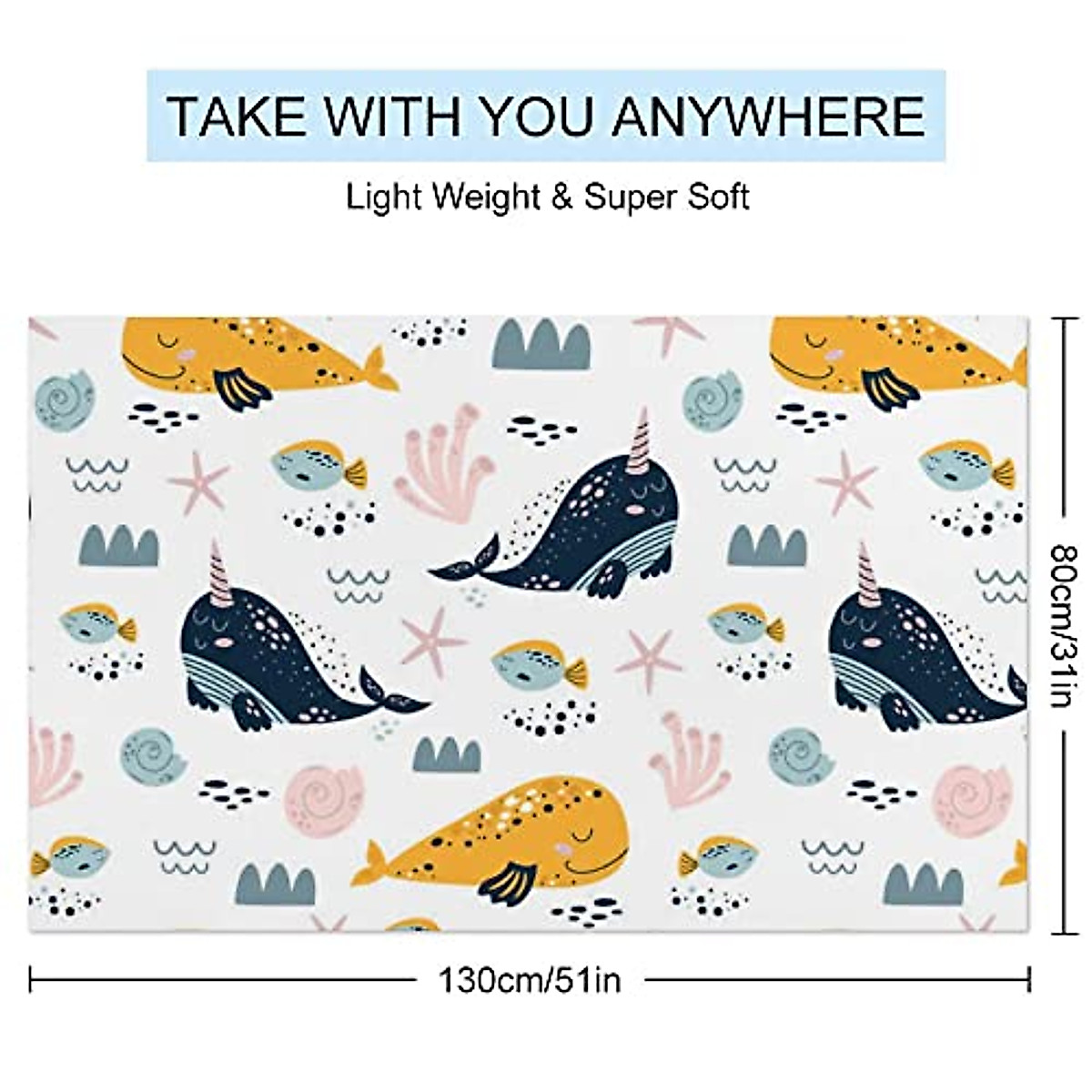 My Little Nest Bath Towels Soft Absorbent Bathroom Towel Whales Sea Animals Pattern Quick Dry Bath Towel Large Shower Towels Lightweight Hand Towels 31" x 51"