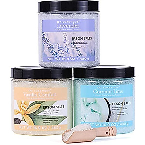 Bath Salts for Soaking, Spa Luxetique Epsom Salts Gifts Set for Women, Bath Salts for Women Relaxing, Epsom Salts Bulk with Wooden Scoop, Moisturize Skin, Epsom Salts for Soaking Bath Set