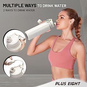 pluseight Sports Water Bottle, Insulated Water Bottle With Straw, Stainless Steel Water Bottle Wide Mouth for Sports, Gym or Office, BPA-Free Keep Cold 24H Hot 12H (White, 32 oz)