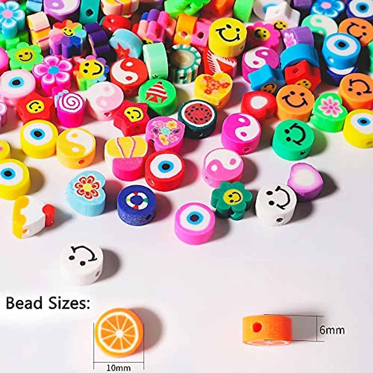 1140Pcs Flower Smiley Face Beads Polymer Clay Bead Kit Include y2k Mixed Fruit Spacer Trendy Clay Beads Charms for Jewelry Making, Bracelet Making Kit Accessories for Women Girls