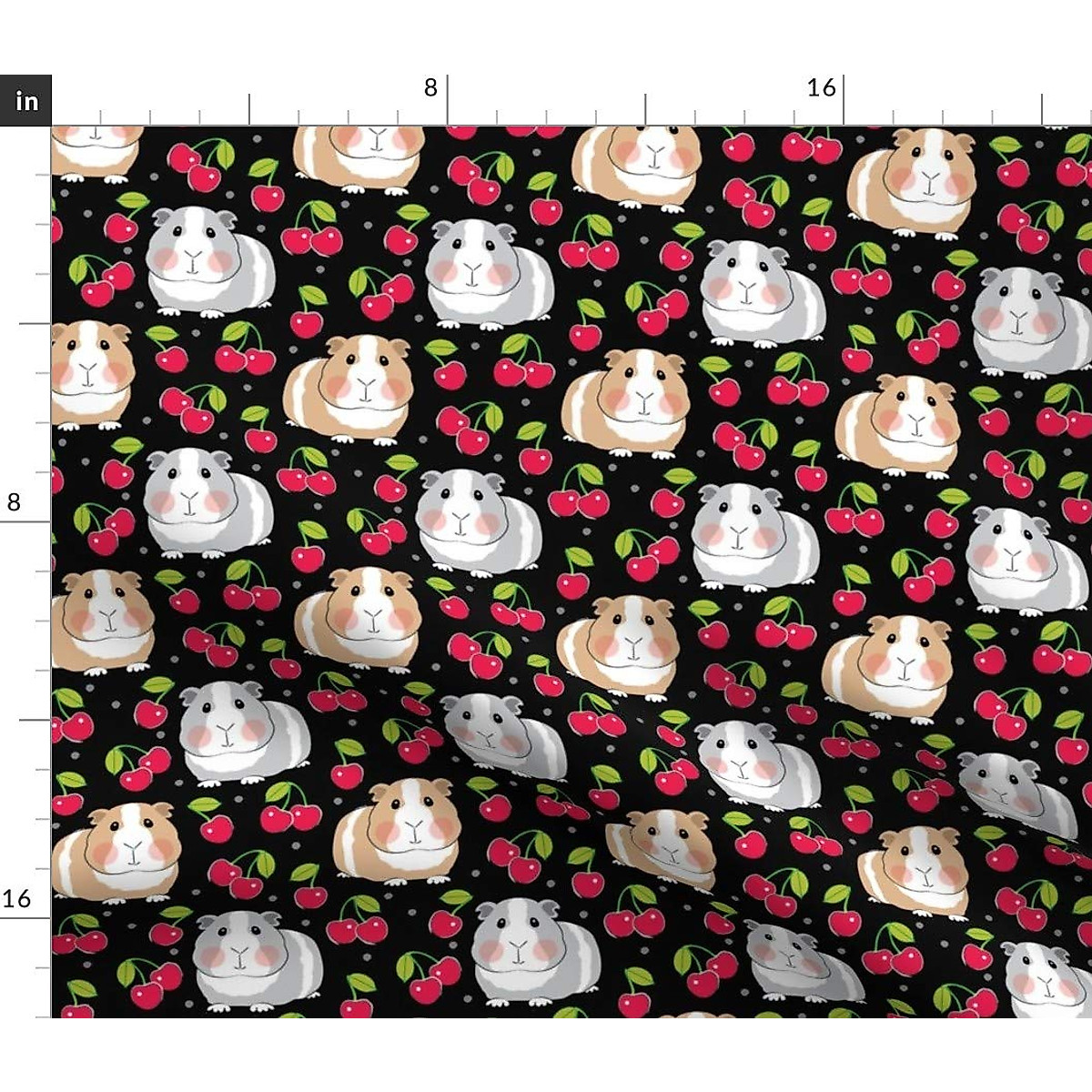 Spoonflower Fabric - Guinea Pigs Black Pig Summer Fruit Red Cute Printed on Petal Signature Cotton Fabric Fat Quarter - Sewing Quilting Apparel Crafts Decor