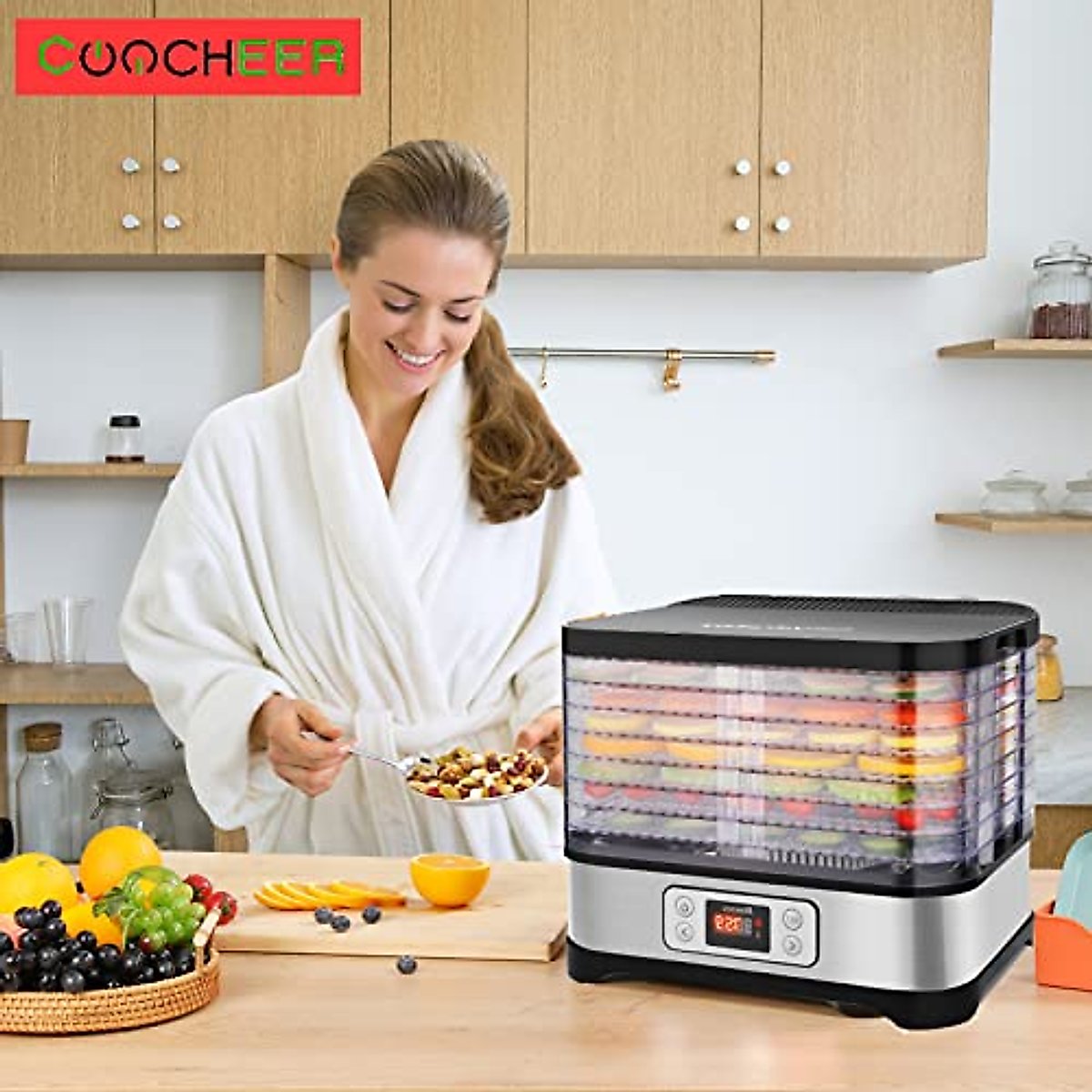 8 Trays Food Dehydrator Machine, Dehydrators for Food and Jerky, Food Dehydrator Machine with Fruit Roll Sheet for Meat, Herbs, Upgraded Digital Timer and Temperature Control | BPA Free | 400 Watts