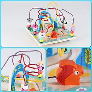 Garlictoys Wooden Activity Cube for 1 2 3 Year Old Kids,5 in 1 Multipurpose ABC-123 Abacus Bead Maze Shape Sorter|Early Educational Toy for Toddlers-Toys for 1 Year Old Boys Girls