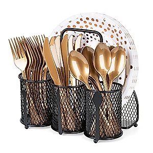 DTICON Metal Utensil Caddy Silverware Organizer, Utensil Holder Cutlery Caddy, Flatware Spoon Fork Storage for Outdoor Party Camping Picnic Buffet RV BBQ Farmhouse Kitchen Countertop (Black)
