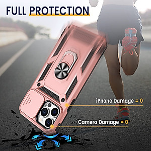 Goton Armor Case for iPhone 13 Pro Max Stand Case with Slide Camera Cover & Kickstand Military Grade Heavy Duty Protective with Magnetic Car Mount Holder for iPhone 13 Pro Max 6.7 Rosegold