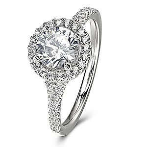 Classic Halo 1ct 6.5mm Round Brilliant Cut D Color VVS Moissanite Engagement Rings for Women Silver Moissanite Ring (6.5)