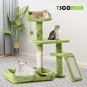 TSCOMON Cat Tree, 25 inch Small Cat Tower for Indoor Cats, with Sisal Scratching Post, Rotatable Base Cat Furniture Activity Center for Kittens Pet Play House