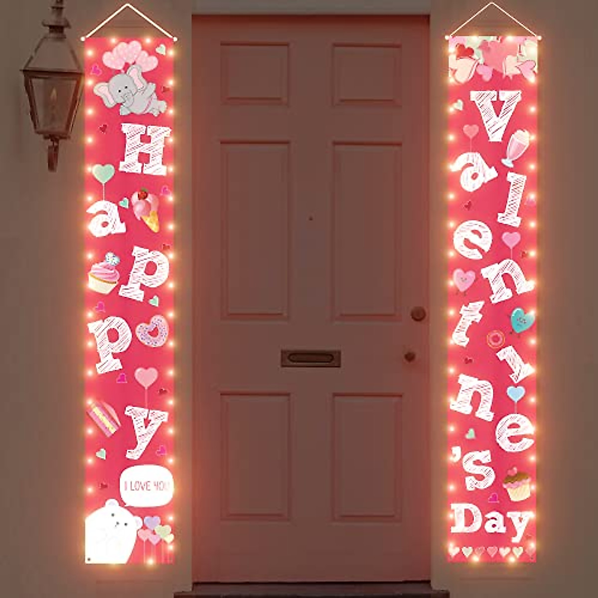 90shine 2PCS Valentines Day Decorations Lighted Banners - Valentine Door Porch Signs Heart Love Hangings Wall Decor Party Supplies(Not Batteries Included)