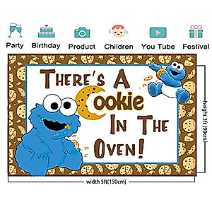 Baby Cookie Monster Backdrop for Gender Reveal Party Supplies 5x3ft There's a Cookie in The Oven Banner for Street Baby Shower Party Decorations