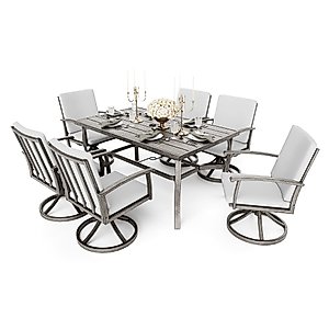 HAPPATIO 7 Piece Patio Swivel Dining Set, Aluminum Outdoor Dining Set for 6, Aluminum Dining Table and Chairs Set, Patio Dining Furniture with Aluminum Table, Chairs and Washable Cushions (Gray)