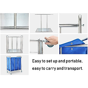 Medical Cart Lab Serving Cart, Utility Cart, Rolling Cart Heavy Duty Hotel Laundry Sorter Cart with Rolling Caster, Blue Lobby Linen Cart Room Service Rolling Trolley with Handle &Amp;Removable Cover