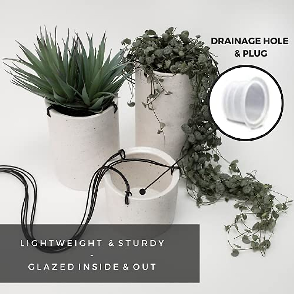 AUBURY Hanging Planter for Indoor Plants - Set of 3 Ceramic Hanger Planters, Succulent Hanging Plant Pots, Hanging Plant Holders for Indoor Outdoor, Hanging Plant Decor 3 Pack, Patented Design D887822